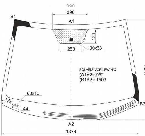 Стекло ветровое зеленое защитная полоса Hyundai Solaris / Kia Rio 3 2011-2017