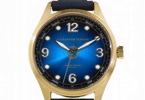 Латунно-синие мужские наручные часы кварцевые