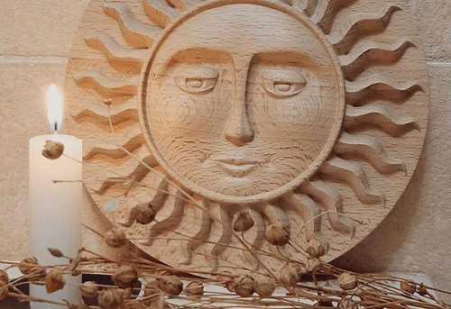 Картина резная солнце, бук, диаметр 196 мм