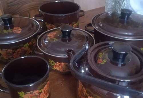 Винтажный набор эмалированной посуды СССР новой