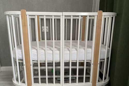 Детская кроватка овальная с матрасом