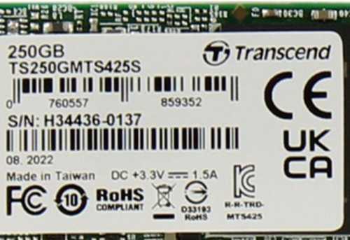 Transcend SSD 425S, 250GB, M,2(22x42mm), SATA3, 3D