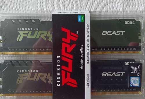 DDR4 Kingston Fury Beast Black 64Gb(2x32) 3600 мhz