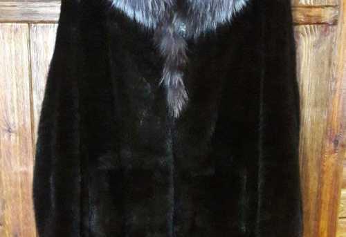 Шуба норковая с капюшоном чернобурая лиса