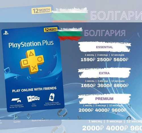 Подписка PS Plus Болгария (PS4/PS5) в ассортименте