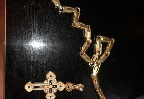 Серебряная цепь с крестом 100 гр (позолота)