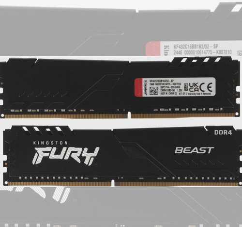 Оперативная память Kingston Fury Beast KF432C16BB1K2/32-SP DDR4 - 2x 16гб 3200мгц, dimm, Ret KF432C1