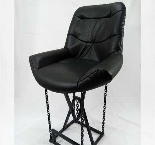 Барный стул Лофт на цепях, кожа черная