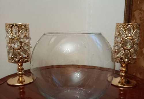 Круглая стеклянная ваза новая