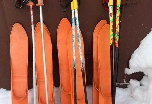 Лыжи пластиковые детские с палками и другое