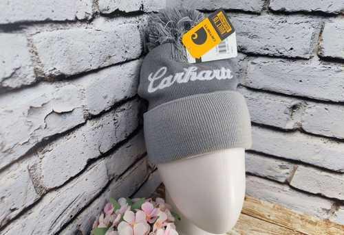 Шапка Carhartt серая с Пумпоном