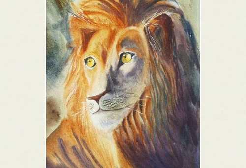 Интерьерная картина "Лев", акварель 25*32 см