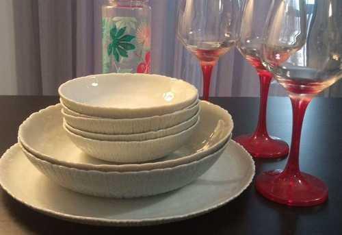 Посуда 12 предметов лотом (тарелки, винные бокалы)