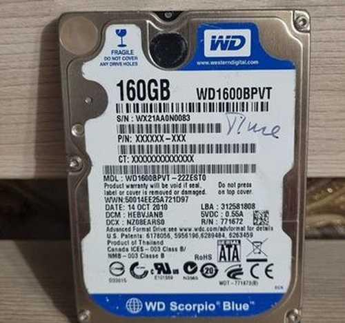 Жесткий Диск Western Digital WD1600bpvt 160Gb sata