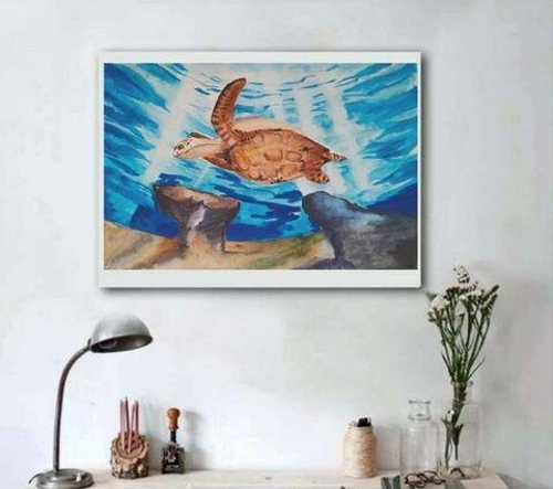 Интерьерная картина акварелью "Черепаха"
