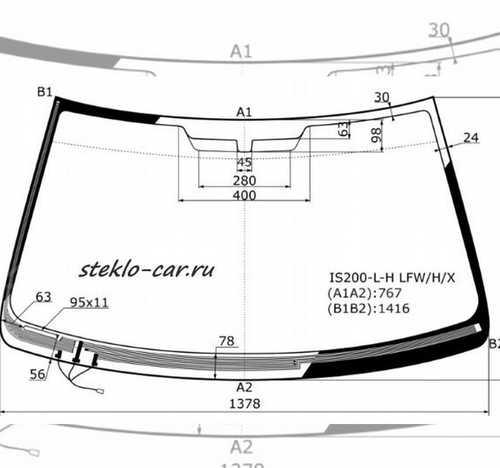 Стекло лобовое Lexus IS200 \is300 4D Sed \ 5D Wagon \ Toyota Altezza 1998-2005 (обогр.щеток) KMK 138