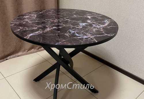 Круглый кухонный раздвижной стол Ежик со стеклом