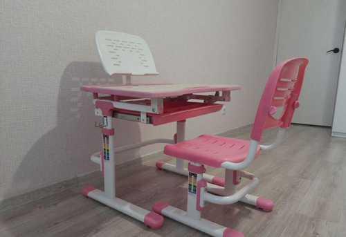 Растущий стол парта и стул(розовый)