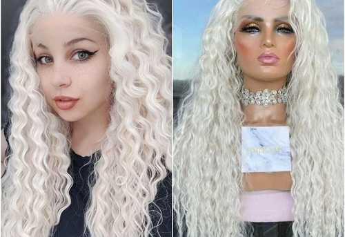 Парик афро белоснежный блонд на сетке lace front