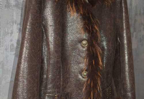 Зимняя куртка-дубленка(эко) женская с капюшоном 48