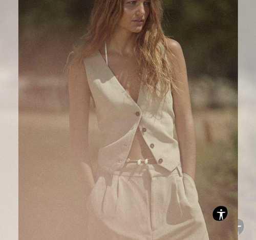 Костюм шорты и жилетка лён zara