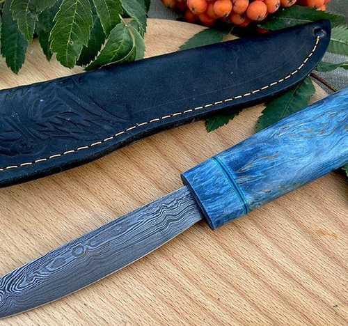 Якутский нож с долом кованый из дамасской стали