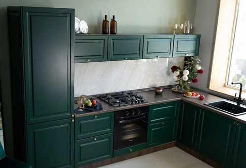 Кухня угловая Эмаль зеленый Ницца Royal 3000*2200