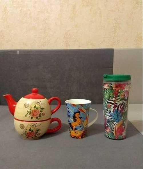 Набор: чайник и чашка "Роза", кружка с конем
