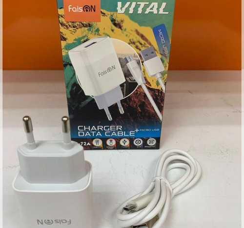 Блок питания сетевой 1 USB FaisON C-72A, Vital, 2100mA, кабель микро USB, цвет: белый