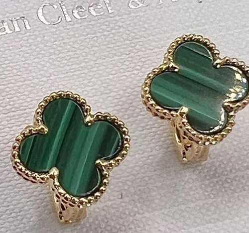 Серьги van cleef magic alhambra малахит