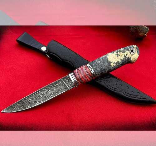 Нож "Путник", клинок Булатная сталь, рукоять стабилизированный кап клена, вставки стабилизированный