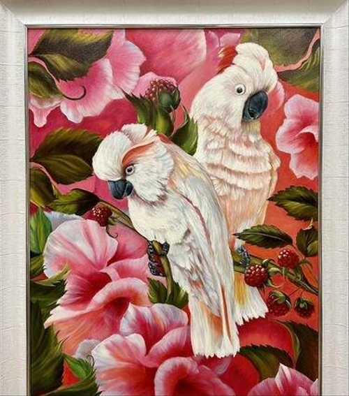 Картина маслом «Попугаи какаду» 100х75