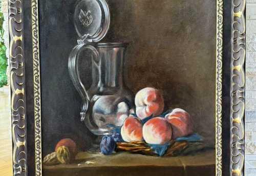 Картина маслом. Натюрморт с кувшином и персиками