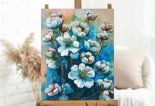 Интерьерная картина цветы голубая акрил холст