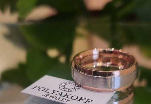Стильное мужское кольцо розового золота с платиной