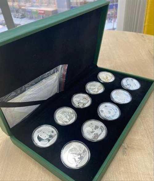Набор из 10-ти серебряных монет "Панда" 2011-2020г
