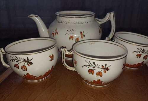 Чайник и 3 чашки фарфор СССР