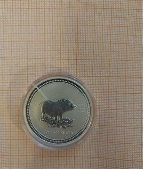 1 доллар Австралия "Лунная свинья" 999 серебро