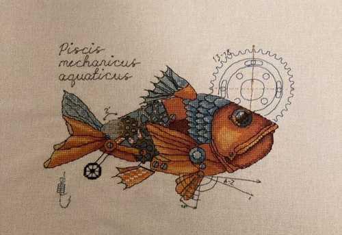 Картина вышитая крестом " механическая рыба"