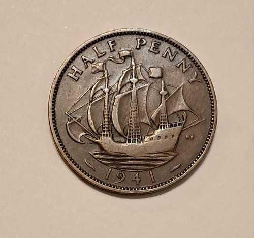 Редкий полпенни Великобритании 1941 года