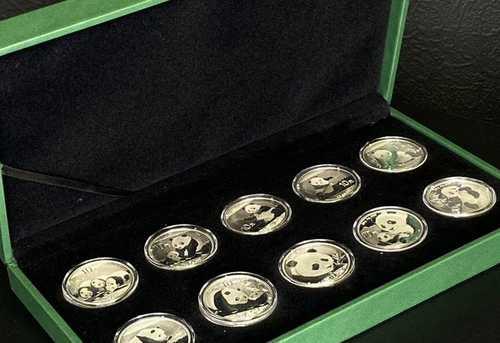 Набор из 10-ти серебряных монет "Панда" 2011-2020