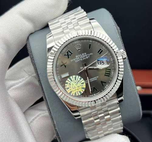 Часы мужские Rolex DateJust серые римский цифер