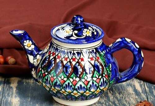 Чайник Риштанская Керамика "Узоры", 700 мл, синий