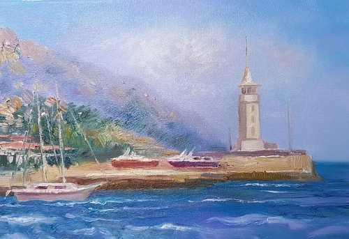 Картина маслом на холсте пейзаж море маяк Ялта