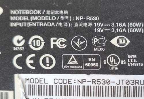 15.6" Samsung NP-R530, 250 ГБ, Core i3-350M, RAM 3 ГБ, GeForce 310M 0.5 ГБ