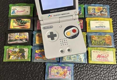 Game boy advance sp + 17 картриджей