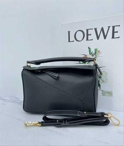 Новая женская сумка Loewe Puzzle черная из кожи