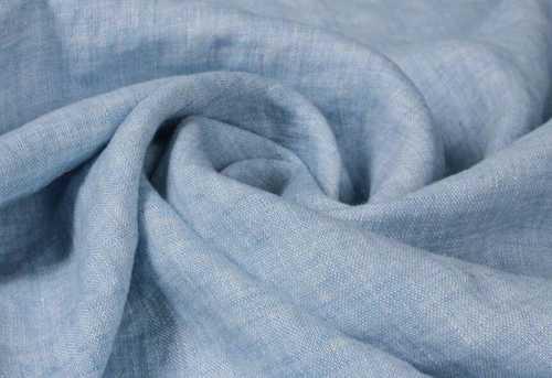 Льняная ткань бело-голубой меланж/серый/фисташка