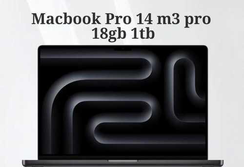 MacBook Pro 14 (2023), 1000 ГБ, M3 Pro (11 ядер), RAM 18 ГБ, GPU 14-core