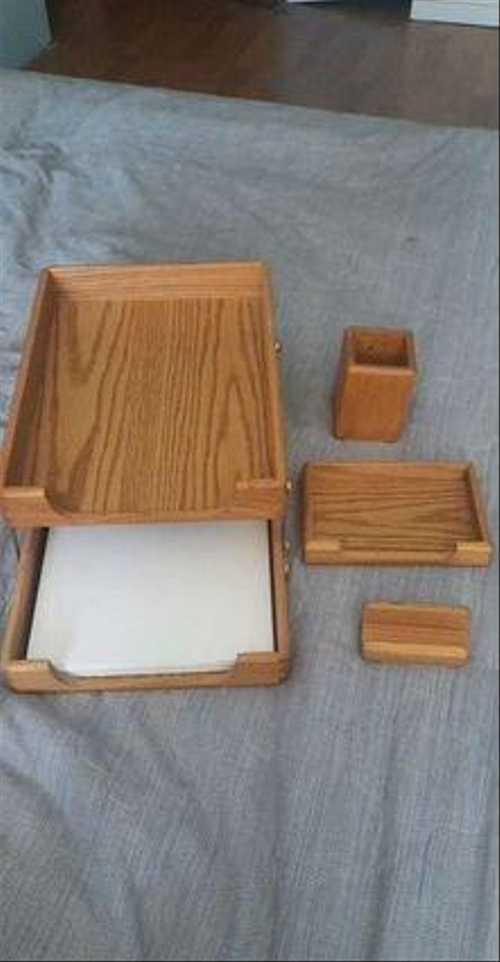 Настольный набор, деревянный, для бумаги